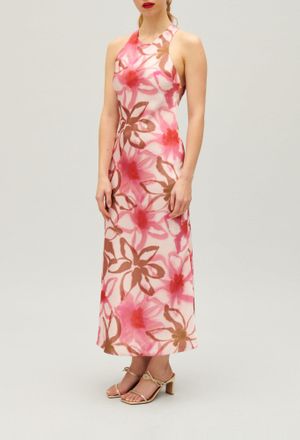 Claudie Pierlot Langes, satiniertes Kleid mit Printmotiv