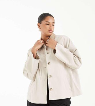 Vero Moda Curve Barn - Veste avec col contrastant - Gr&egrave;ge-Neutre