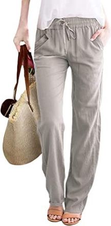 Onsoyours Pantalon Femme Lin Taille Haute Elastique Pantalon Large Femme Chic Et Elegant Pantalon Fluide Femme &eacute;te Baggy Detente Pantalon de Travail Femme Mode 