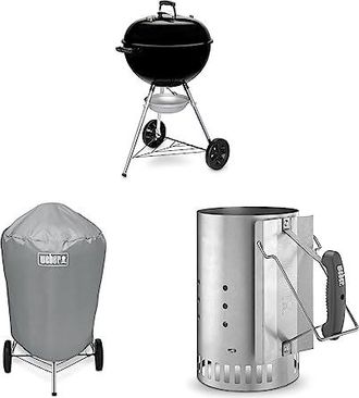 Weber Original Kettle Holzkohlegrill, 57 cm, Schwarz & 7176 Grill-Abdeckhaube f&uuml;r Holzkohlegrills mit einem Durchmesser von 57 cm & 7416 Anz ndkamin Rapidfi
