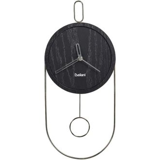 Beliani Wanduhr Schwarz mdf und Metall Oval Holzoptik mit Pendel Zeigern Sekundenzähler Batteriebetrieben ohne Zahlen Indizes Retro-Design Pendeluhr
