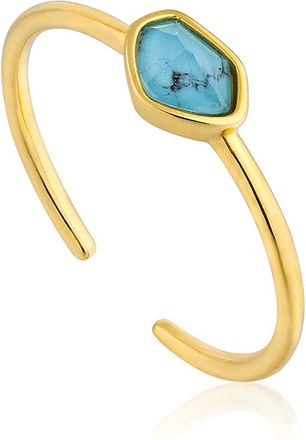 Ania Haie Verstellbarer Damen Ring Mineral Glow Turquoise aus 925 Sterling Silber 14k vergoldet, besetzt mit einem T&uuml;rkis, EU Gr&ouml;&szlig;e: 50-58, inkl. Geschenkverpac