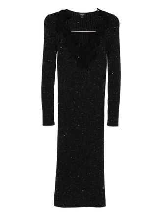 Giambattista Valli robe en maille côtelée à ornements - Noir