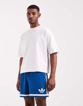 adidas Originals Short en maille jet&eacute;e - Bleu fonc&eacute; et blanc