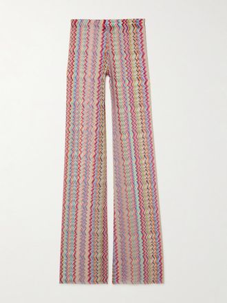 Missoni Striped Stretch-mesh Wide-leg Pants - Pink
