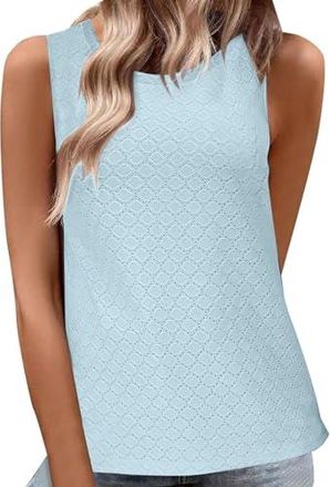 Generic Chemisier ample &agrave; oeillets sans manches pour femme, coupe ample, d&eacute;contract&eacute;, tendance 2025, d&eacute;bardeurs Y2K, col rond, col haut, basique, tendance, mi