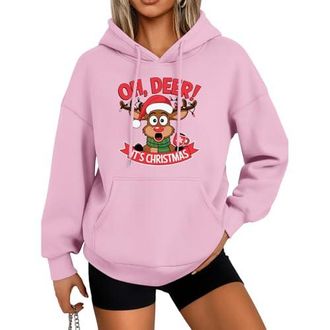 Generic Sweat &agrave; capuche imprim&eacute; graphique pour femme, motif &eacute;lan surdimensionn&eacute;, chandail &agrave; capuche, v&ecirc;tements dautomne et dhiver, pour voyage, rose clair, XX