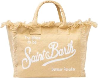 Saint Barth Femme, Sacs, Beige, Taille: ONE Size Sac Fourre-Tout en Coton Beige &agrave; Franges
