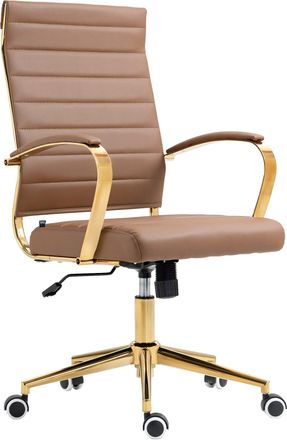Clp Ergonomischer Bürostuhl Havanna Kunstleder I Höhenverstellbarer Schreibtischstuhl Mit Metall-Gestell In Gold-Optik I 360 Grad Drehbar, Farbe:Hellbraun