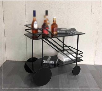 Generic Küchenwagen, rollender Barwagen - moderner zweistöckiger Servierwagen aus Glas und Metall mit Rädern zur Aufbewahrung von Kaffee und Wein