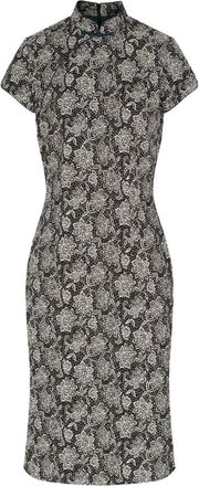 Shanghai Tang robe &agrave; fleurs en jacquard - Noir