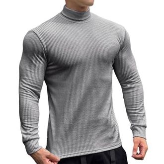 Generic T-shirt ray&eacute; pour homme - Haut de sport basique pour homme - Couleur unie - Tissu ray&eacute; &agrave; manches longues - Col haut - Base en tricot serr&eacute; pour le fit