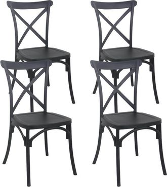Oviala Lot de 4 chaises de terrasse en plastique noir