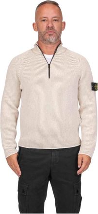 Stone Island Homme, Pulls, Beige, Taille: XL Pull zipp&eacute; &agrave; demi-fermeture &agrave; c&ocirc;tes
