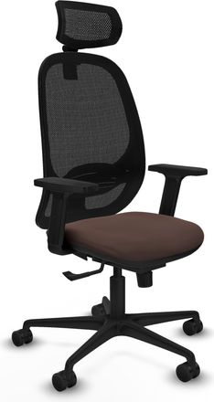 Piqueras y Crespo Callcenter-Stuhl mit 2D-Armlehnen, h&ouml;henverstellbarer Lendenwirbelst&uuml;tze und h&ouml;henverstellbarem Kopfteil und Neigungsverstellung, Schwarz/Dunkelbraun