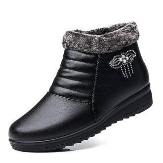 Generic Bottes de neige chaudes antid&eacute;rapantes avec fermeture &eacute;clair lat&eacute;rale et semelle souple et antid&eacute;rapante - Avec strass &eacute;tincelants - Pour la marche en