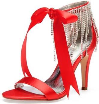 Generic Chaussures De Mariage Sandales &Agrave; Talons Hauts Femmes Mari&eacute;e Sexy Open Toe Stylet Talons Bureau Travail Soir 10.5Cm,Rouge,38 EU