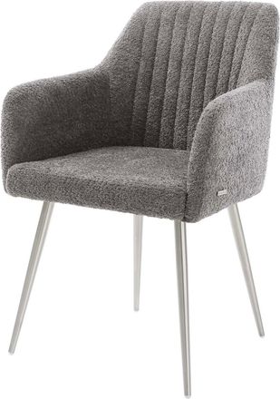 DELIFE Polsterstuhl Greg-Flex 4-Fuß konisch Edelstahl Bouclé Grau Taschenfederkern