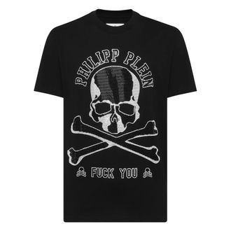 Philipp Plein Homme, Tops, Noir, Taille: 2XL T-Shirt Round Neck Skull&Bones