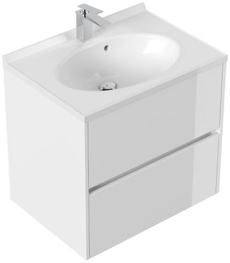 Magnolia Home Badm&ouml;bel Rina & Waschtisch 70cm 2 Greifraum SoftClose Ausz&uuml;ge Weiss Hochglanz