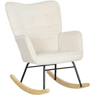 HOMCOM Homcom - Schaukelstuhl, Schaukelsessel mit Samtoptik, Armlehne, Gepolsterter Sessel mit Holzkufen, Relaxsessel f&uuml;r Wohnzimmer, Schlafzimmer, bis