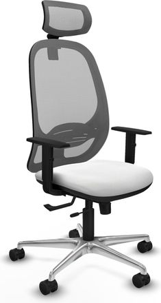 Piqueras y Crespo B&uuml;rostuhl aus Stoff, h&ouml;henverstellbar, mit 1D-Armen, h&ouml;henverstellbare Lendenwirbelst&uuml;tze und h&ouml;henverstellbares Kopfteil, Grau/Wei&szlig;
