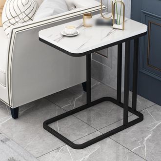 Generic Beistelltisch Couch Mit 2 Ablagen, Marmor&auml;hnlicher Tisch C Form Couchtisch Marmor for Wohnzimmer, B&uuml;ro, Caf&eacute;, Wohnheim, 50 X 30 58cm(White)
