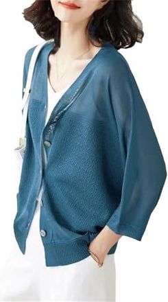 Generic Cardigan ouvert l&eacute;ger en soie tricot&eacute;e pour femme, Bleu, XS