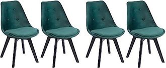 Happy Garden 4er Set Esszimmerstühlen Nora grüner Samt mit Kissen, Küchenstühle, gepolsterte Stühle, Schwarze Beine aus massivem Buchenholz