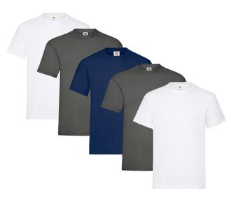 Fruit Of The Loom Herren Regular Fit T-Shirt Heavy Cotton Tee Shirt 5 Pack,2X Weiss + 2X Graphit + 1x Navy + 1 HL Kauf Notizblock-3XL