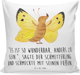 Mr. & Mrs. Panda Sitzkissen Schmetterling Zitronenfalter - Geschenk, Sofakissen 40x40, Sofakissen, Gute Laune, Selbstachtung, Tiere, Tiermotive