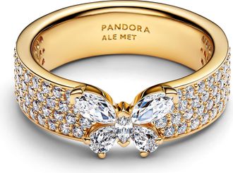Pandora Timeless Funkelnder Schmetterling Markanter Ring mit 14K vergoldeter Metalllegierung und Zirkonia, Größe: 52, 164270C01-52