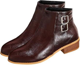 Generic Bottines marron confortables pour femme - Style r&eacute;tro - Boucle &agrave; bout pointu - Fermeture &eacute;clair lat&eacute;rale - Talon &eacute;pais - Automne et hiver, marron, 36.
