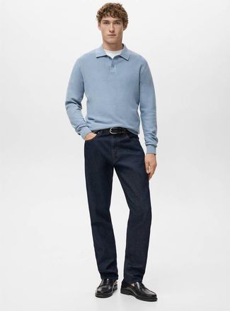 Mango Pull-over polo coton microstructure bleu ciel - Homme - XL - MANGO MAN