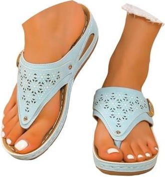Generic Sandales orthop&eacute;diques pour femme, tongs compens&eacute;es avec soutien de la vo&ucirc;te plantaire pour femme, sandales &agrave; enfiler, coupe large, chaussures de plag