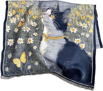 GFM Ch&acirc;le pashmina imprim&eacute; chats au toucher cachemire pour lautomne et lhiver (CTSHL-CC), Ctshl-n-b009-vert, L