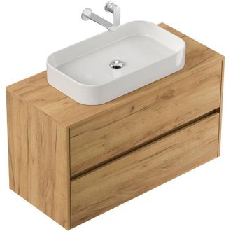 Magnolia Home Badm&ouml;bel Taifun 100cm mit modernem Aufsatzwaschbecken eiche gold