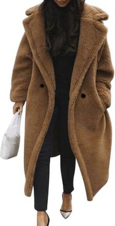 Minetom Manteau Femme Hiver Manteaux À Revers Blouson Veste Polaire Chaud Jacket Épais Long Outwear Avec Poche A Marron 3XL