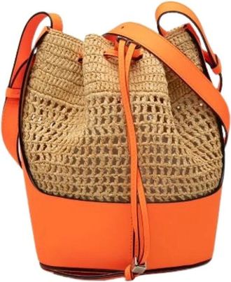 Loewe Sac seau en raffia Pre-owned - Femme - Pre-owned - Orange - Taille: ONE Size