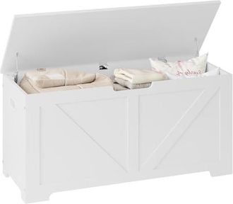 Woltu Coffre de Rangement, Banc de Rangement 76L, 100x47x40cm, avec 2 Charnières de Sécurité, pour Entrée Salon Chambre, Blanc