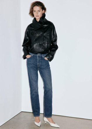 Mango Jean slim taille haute bleu fonc&eacute; - Femme - 32 - MANGO