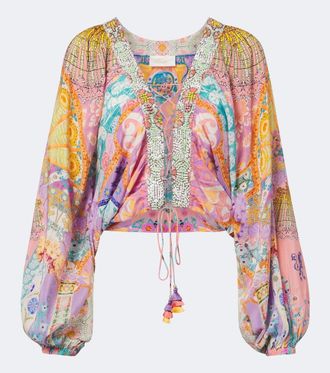 Camilla Blouse en soie &agrave; imprim&eacute; et ornements