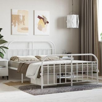 vidaXL Cadre de lit m&eacute;tal avec t&ecirc;te de lit/pied de lit blanc 140x190cm