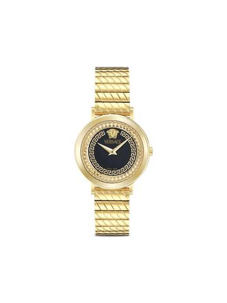 Versace Runde Greca Greek Key Armbanduhr 35mm - Schwarz