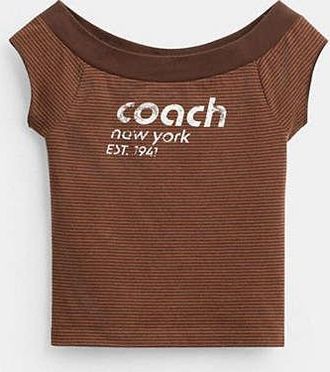 Coach Gestreiftes Weitgeschnittenes T-Shirt Aus Bio-Baumwolle f&uuml;r Frauen in Braun, Gr&ouml;&szlig;e X-Klein | Biobaumwolle