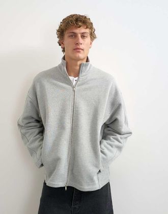Topman relaxed fit schweres Oberteil mit Rei&szlig;verschluss und Stehkragen in grau meliert