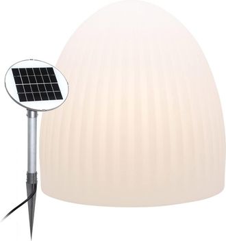 8 Seasons design - LED Solarleuchte in Käfig-Optik Shining Cage (Ø 37cm, warmweißes Licht, rundes Panel, Einschaltautomatik, UV-beständig, Außenleuchte) weiß