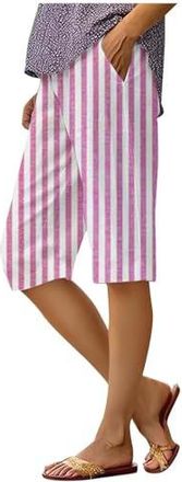 Generic Pantalon court pour femme - Taille &eacute;lastique - Taille haute - Deux pantalons de loisirs vintage - Pantalon trois-quarts - Salopette &eacute;lastique - Salope