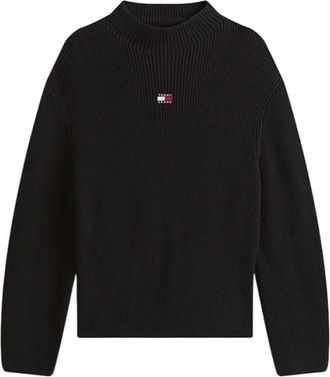 Tommy Jeans Femme, Pulls, Noir, Taille: 38 FR Pull en Coton Noir avec Col Montant