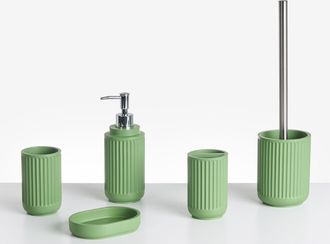 Beliani Badaccessoires Set 5-teilig Kunstharz gr&uuml;n Rillenoptik Bad-Zubeh&ouml;r Huarmey